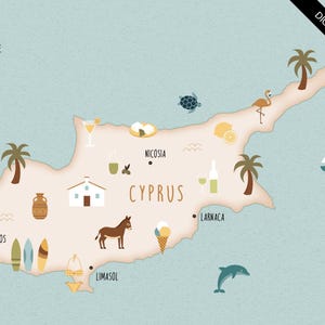 Illustrated Map of Cyprus Art Print Poster Travel Map Digital Download ...