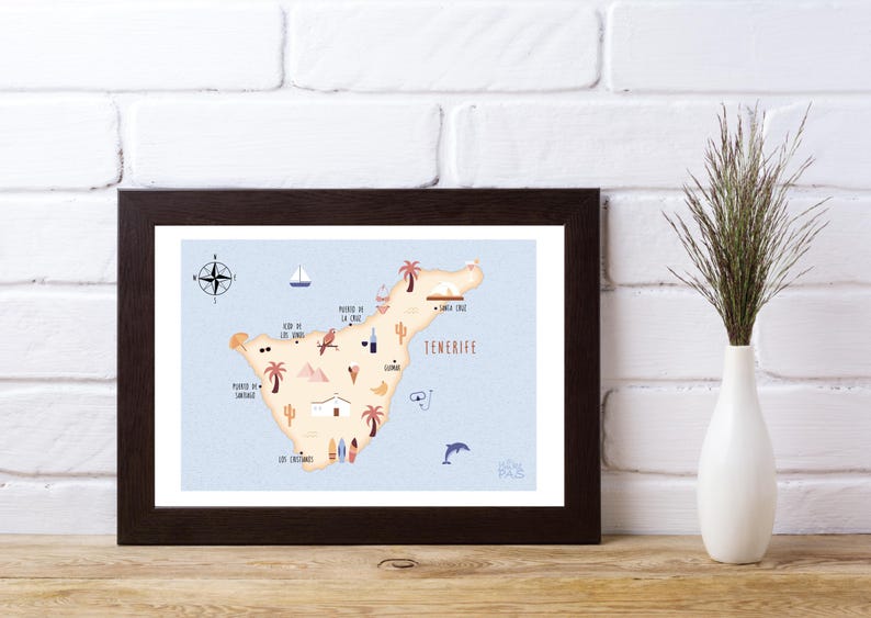 Illustrated Map of Tenerife Art Print Poster Travel Map Digital ...