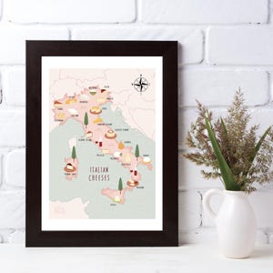 Illustrated Map of Italy, Italian Cheeses, Food, Art Print, Poster ...