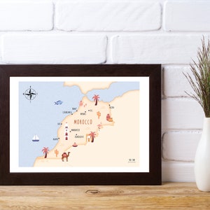 Illustrated Map of Morocco Art Print Poster Travel Map Digital Download ...