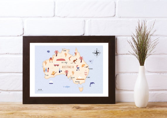 Illustrated Map of Australia Art Print Poster Travel Map - Etsy