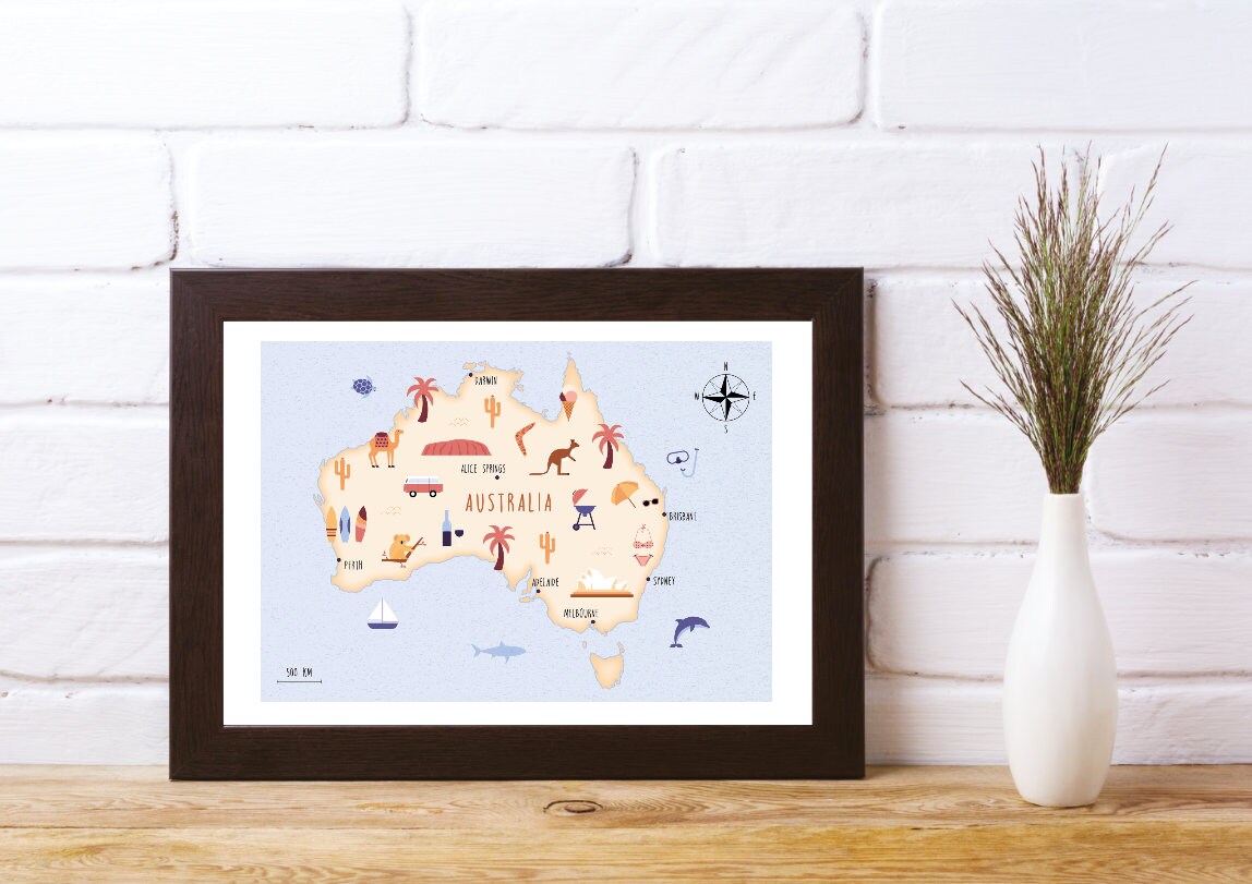 Illustrated Map of Australia Art Print Poster Travel Map - Etsy UK