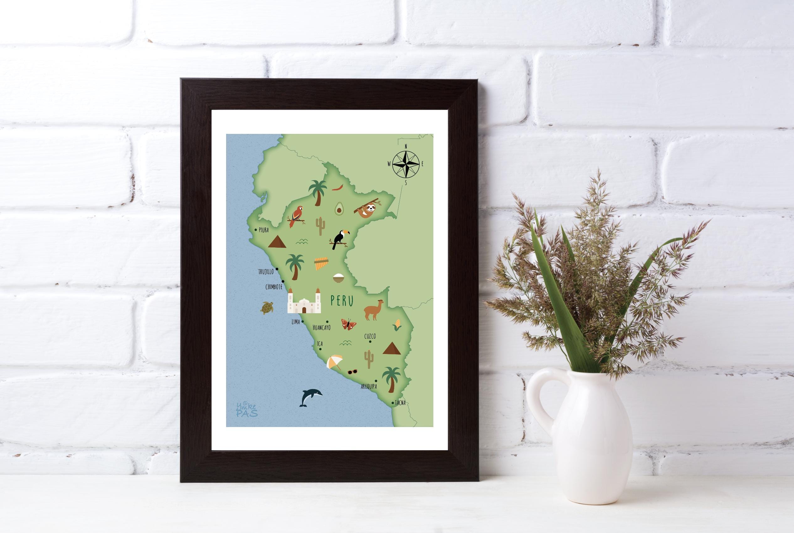 Illustrated Map of Peru Art Print Poster Travel Map Digital Download - Etsy