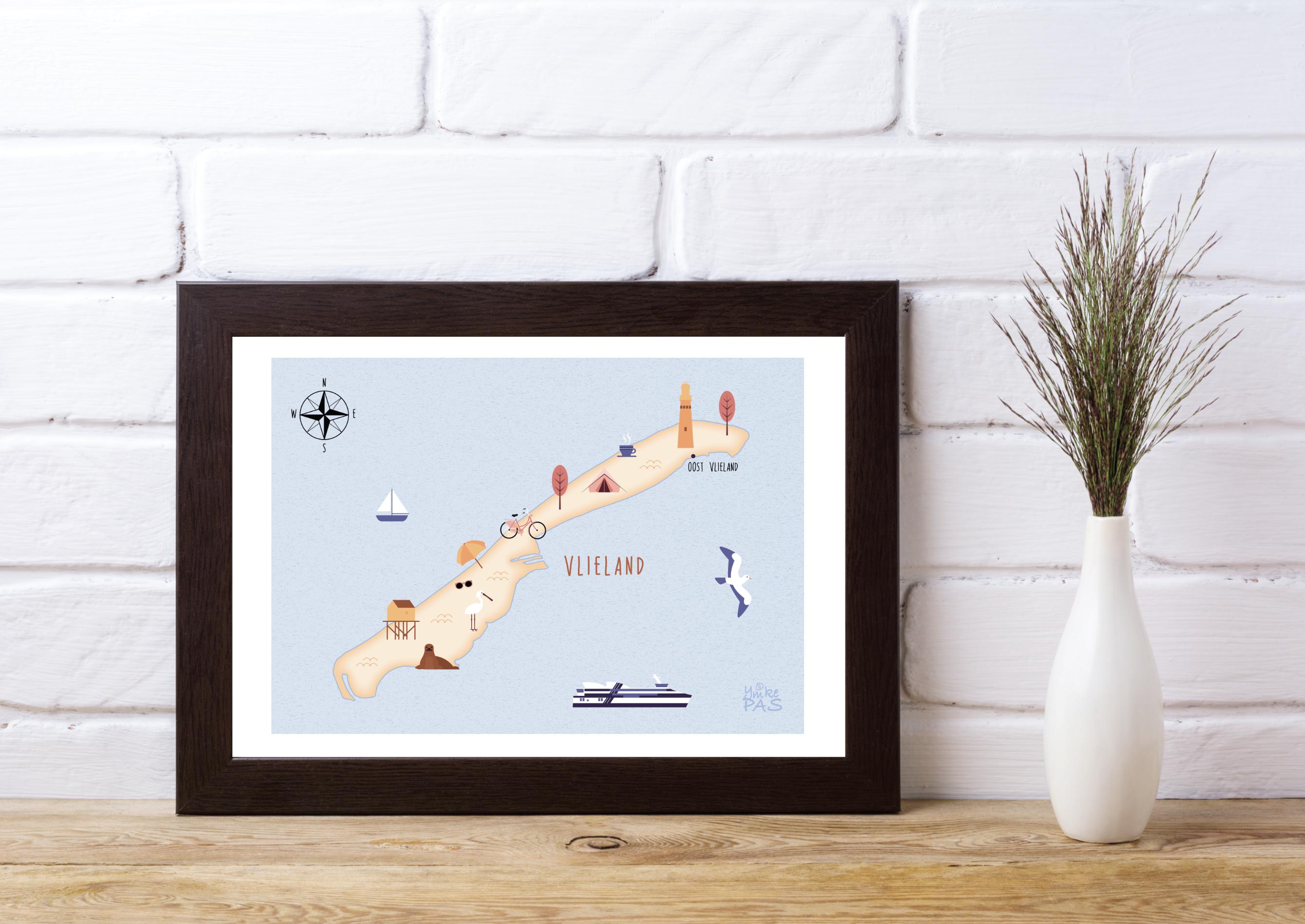 Illustrated Map of Vlieland Art Print Poster Travel Map Digital ...