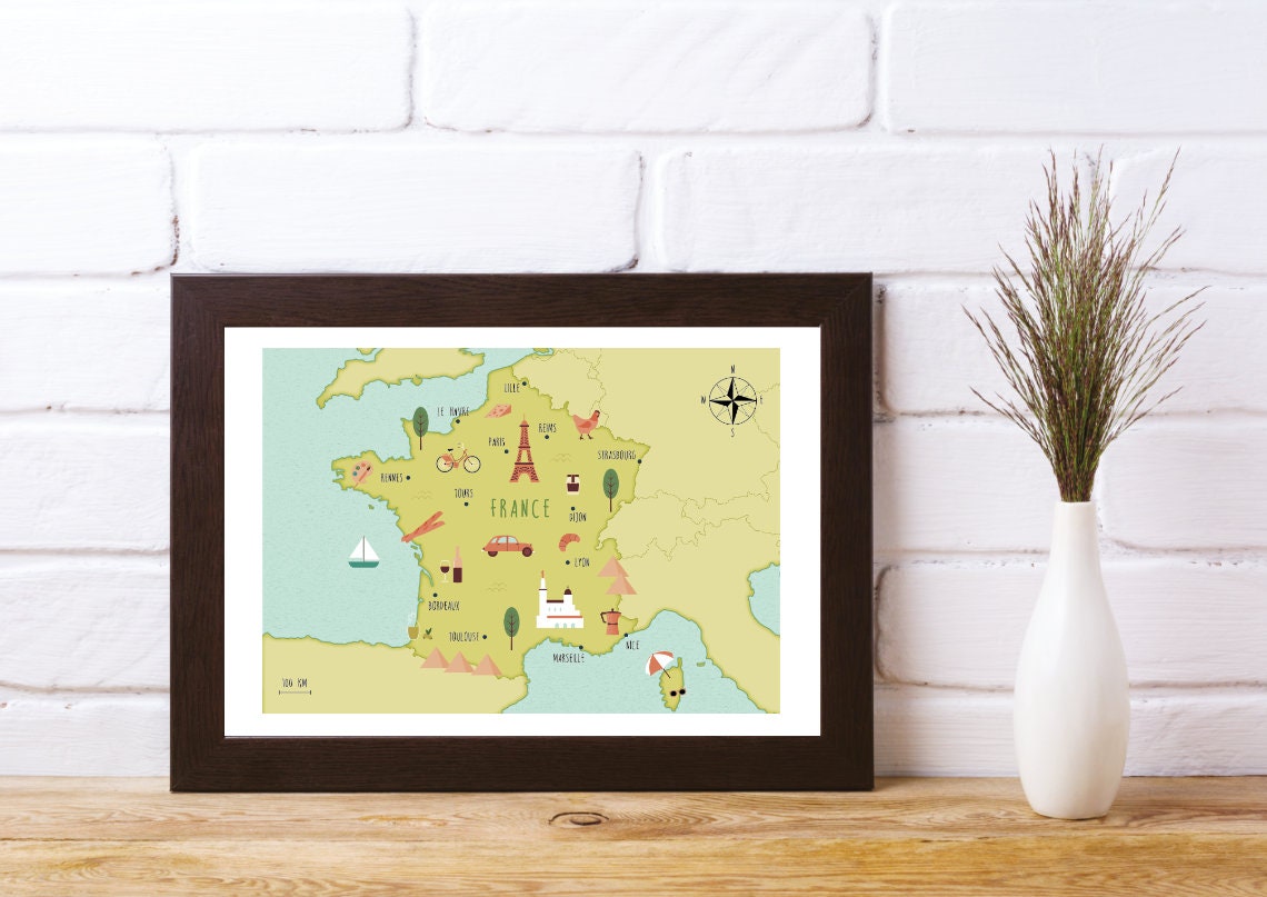 Illustrated Map of France Art Print Poster Travel Map Digital - Etsy