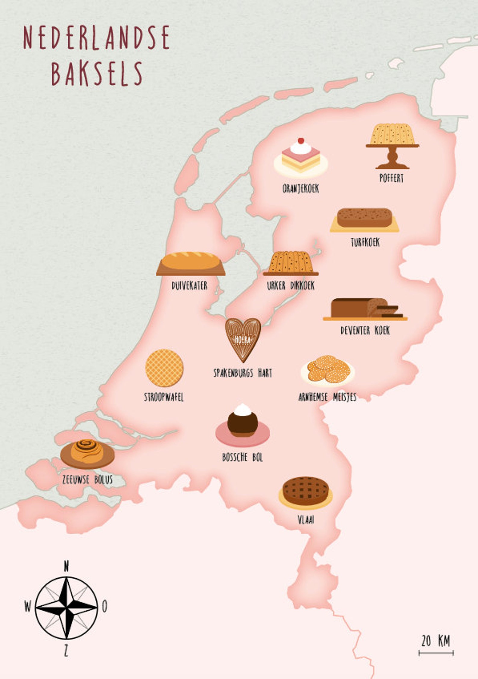 Illustrated Map of the Netherlands Typical Dutch Baked Goods - Etsy