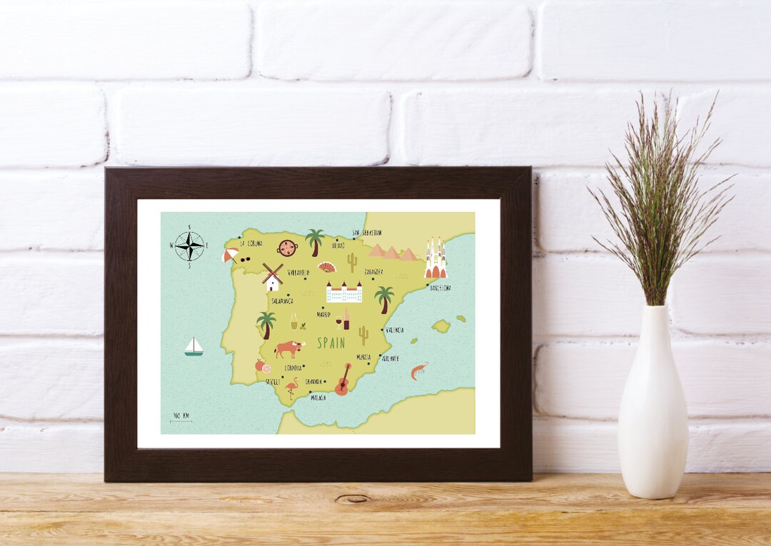 Illustrated Map of Spain Art Print Poster Travel Map Digital Download ...