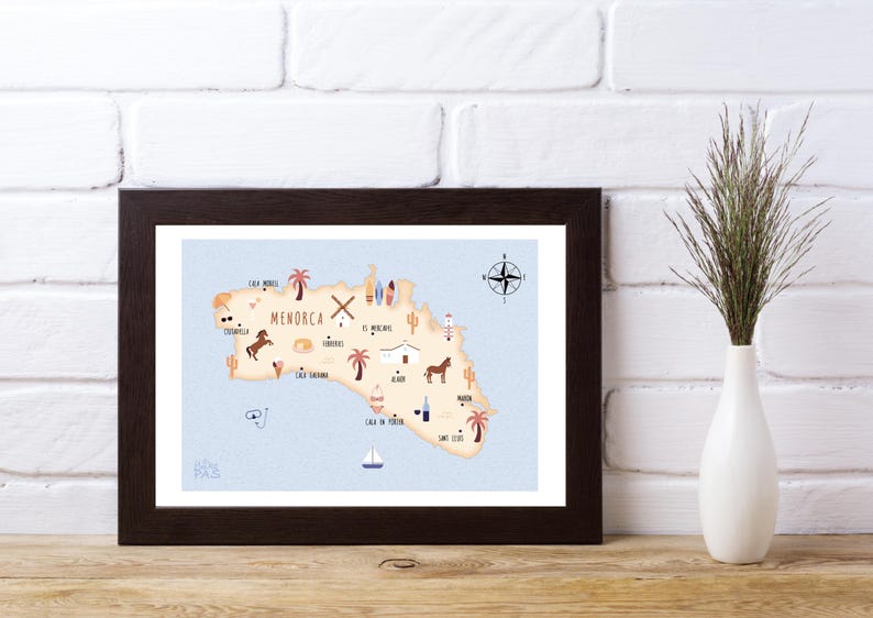 Illustrated Map of Menorca Art Print Poster Travel Map Digital Download ...