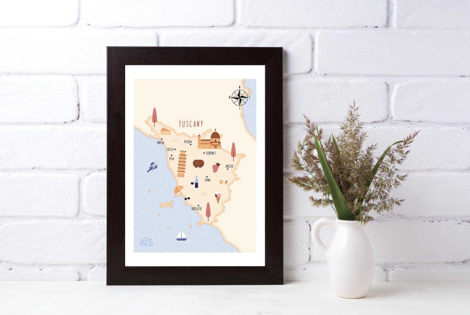 Illustrated Map of Tuscany Art Print Poster Travel Map Digital Download ...