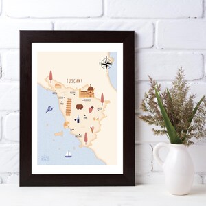 Illustrated Map of Tuscany Art Print Poster Travel Map Digital Download ...