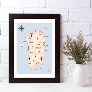 Illustrated Map of Sardinia Art Print Poster Travel Map Digital ...