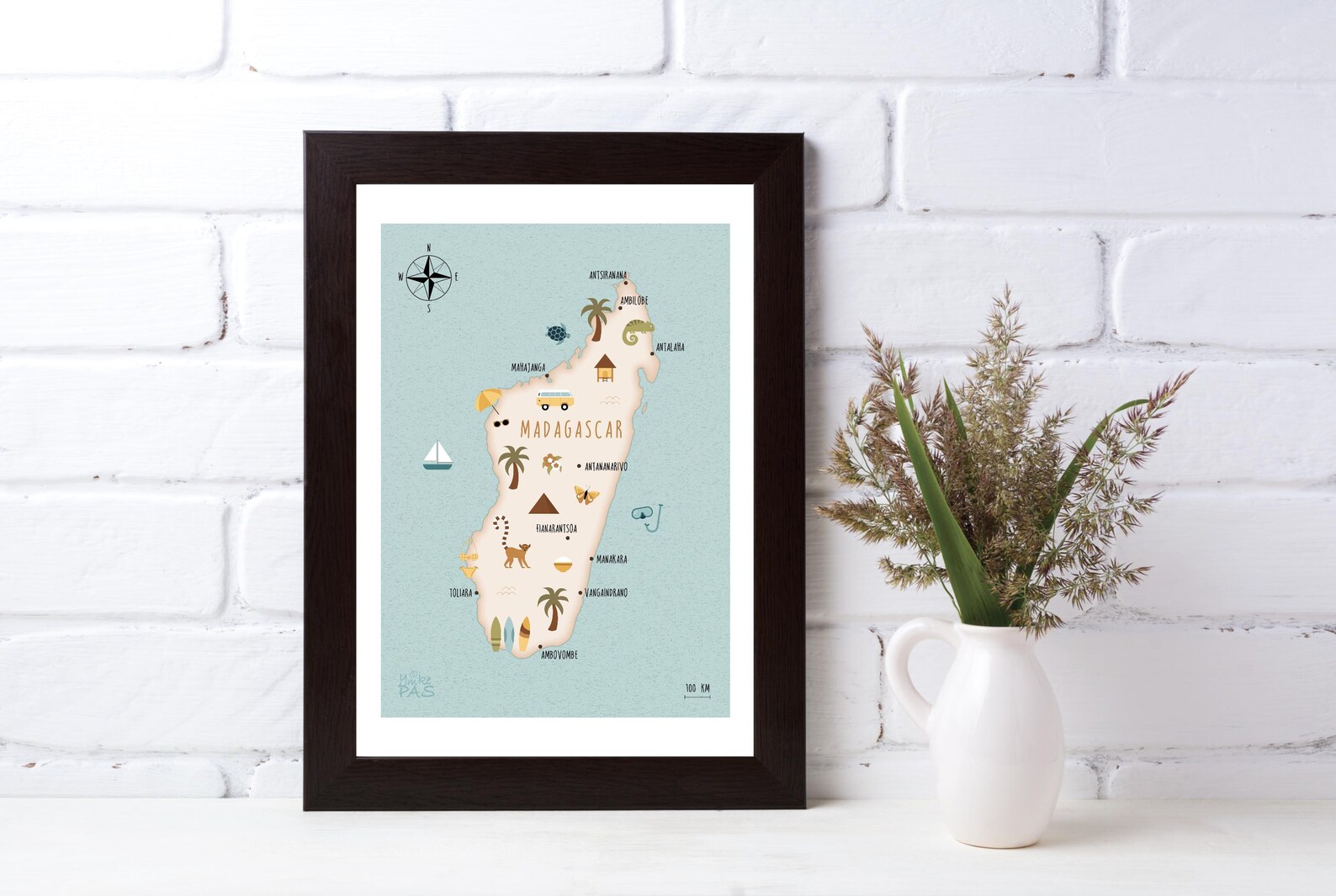 Illustrated Map of Madagascar Art Print Poster Travel Map Digital ...