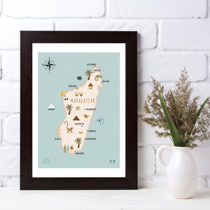 Illustrated Map of Madagascar Art Print Poster Travel Map Digital ...