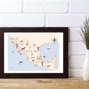 Illustrated Map of Mexico Art Print Poster Travel Map Digital Download ...