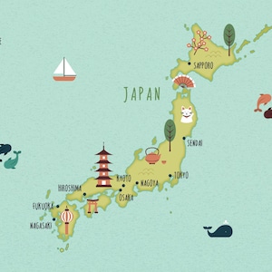 Illustrated Map of Japan Art Print Poster Travel Map Digital - Etsy