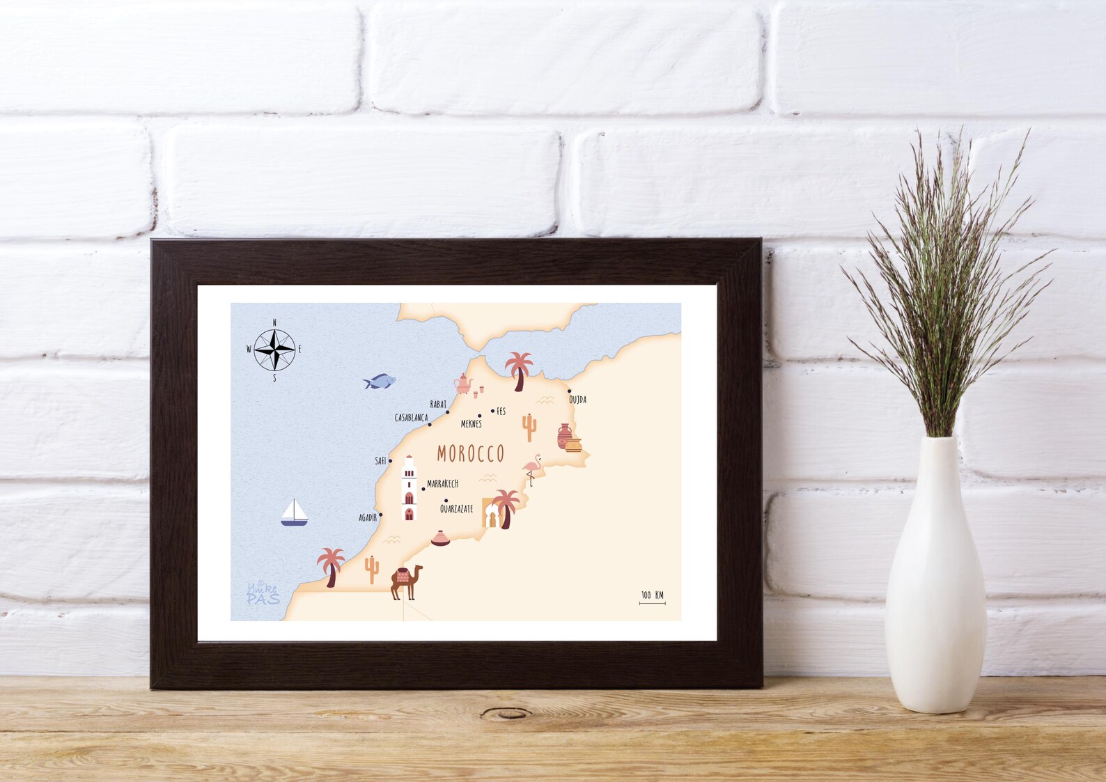 Illustrated Map of Morocco Art Print Poster Travel Map Digital Download ...