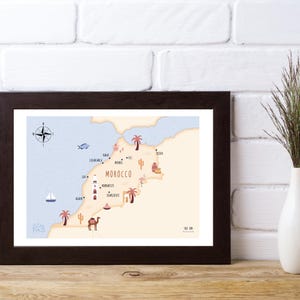 Illustrated Map of Morocco Art Print Poster Travel Map Digital Download ...