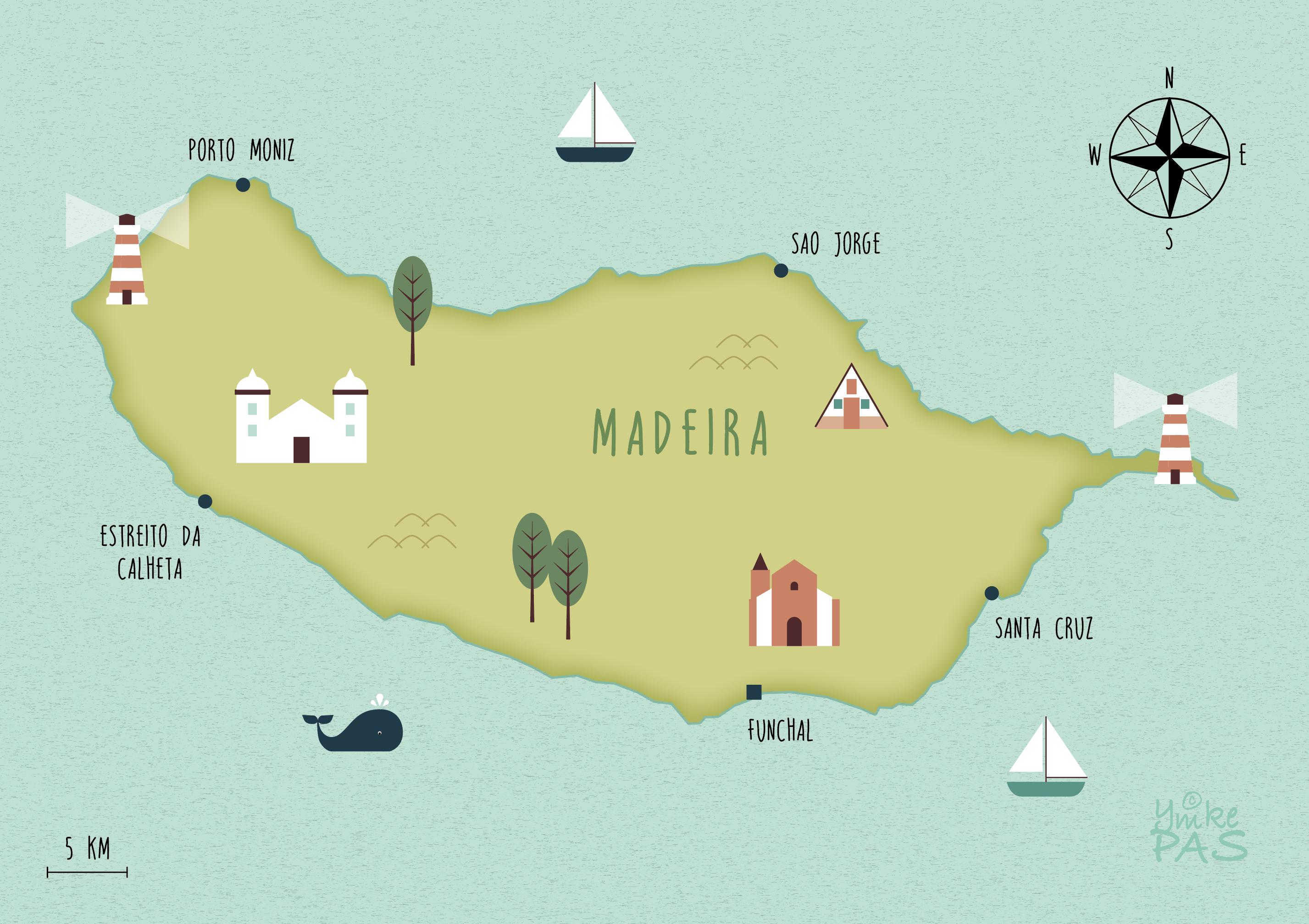Illustrated Map of Madeira Art Print Poster Travel Map Digital Download ...
