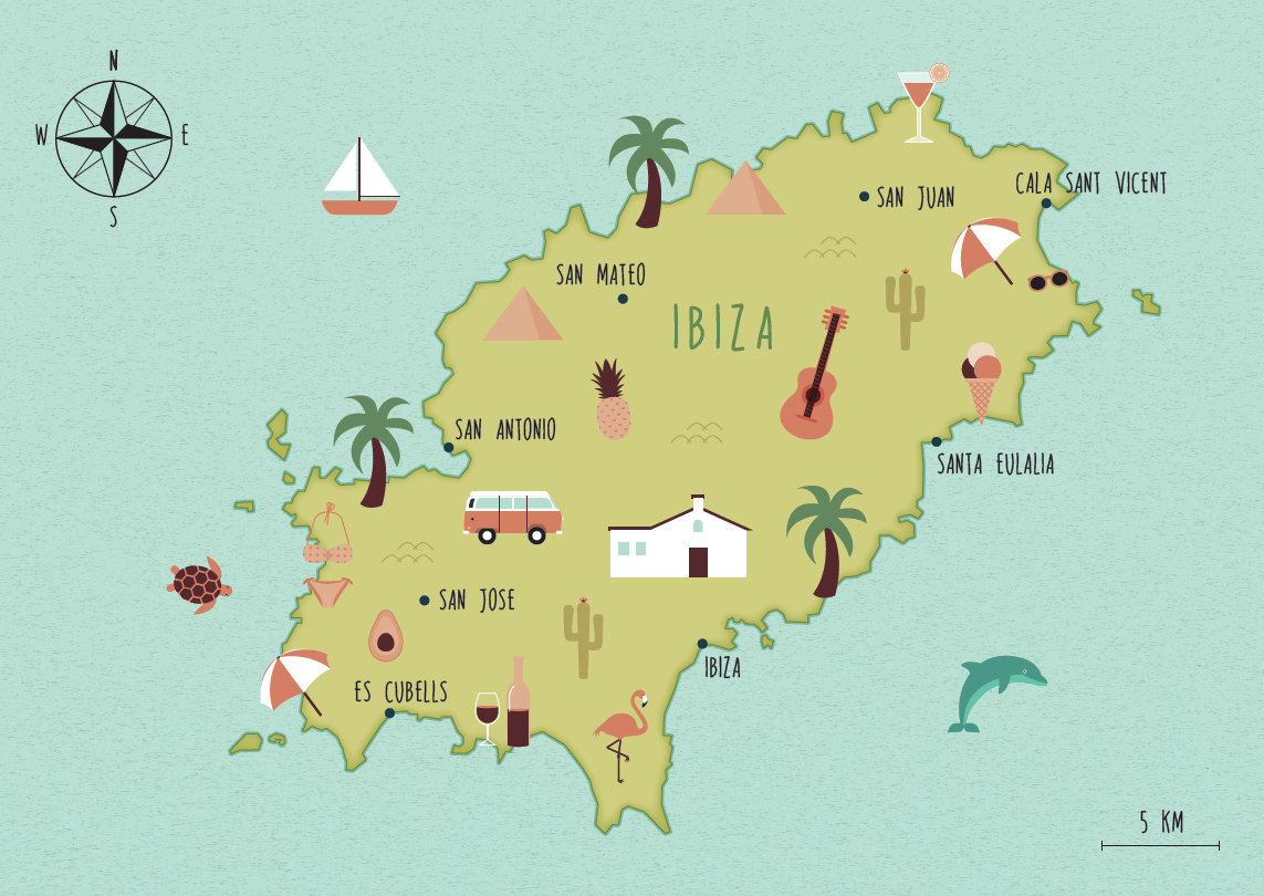Illustrated Map of Ibiza Art Print Poster Travel Map Digital - Etsy