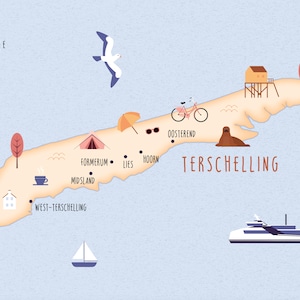 Illustrated Map of Terschelling Art Print Poster Travel Map Digital Download - Etsy