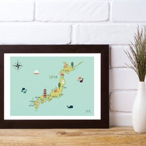 Illustrated Map of Japan Art Print Poster Travel Map Digital - Etsy