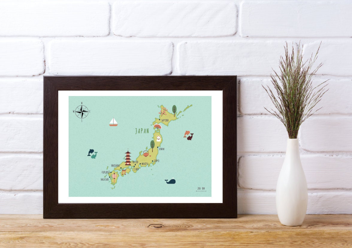 Illustrated Map of Japan Art Print Poster Travel Map Digital Download ...