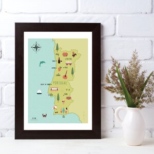 Illustrated Map of Portugal Art Print Poster Travel Map Digital ...