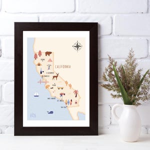 Illustrated Map of California Art Print Poster Travel Map Digital ...