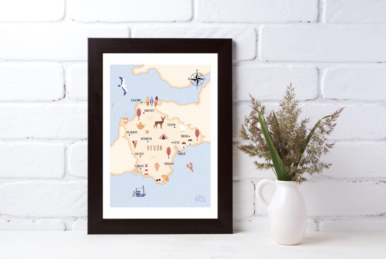 Illustrated Map of Devon Art Print Poster Travel Map Digital Download ...