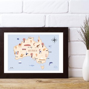 Illustrated Map of Australia Art Print Poster Travel Map Digital ...