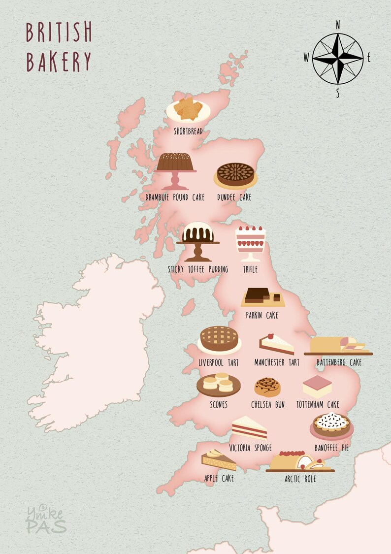 Illustrated Map of British Bakery Art Print Food Poster Travel Map ...
