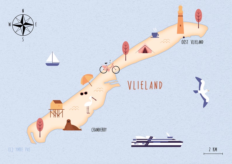 Illustrated Map of Vlieland Art Print Poster Travel Map - Etsy