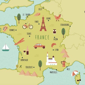 Illustrated Map of France Art Print Poster Travel Map Digital - Etsy