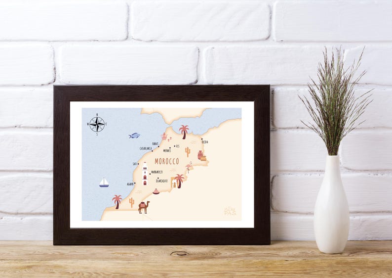 Illustrated Map of Morocco Art Print Poster Travel Map - Etsy