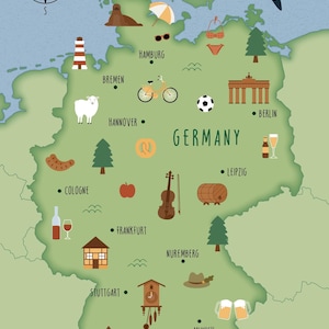 Illustrated Map of Germany Art Print Poster Travel Map Digital Download ...