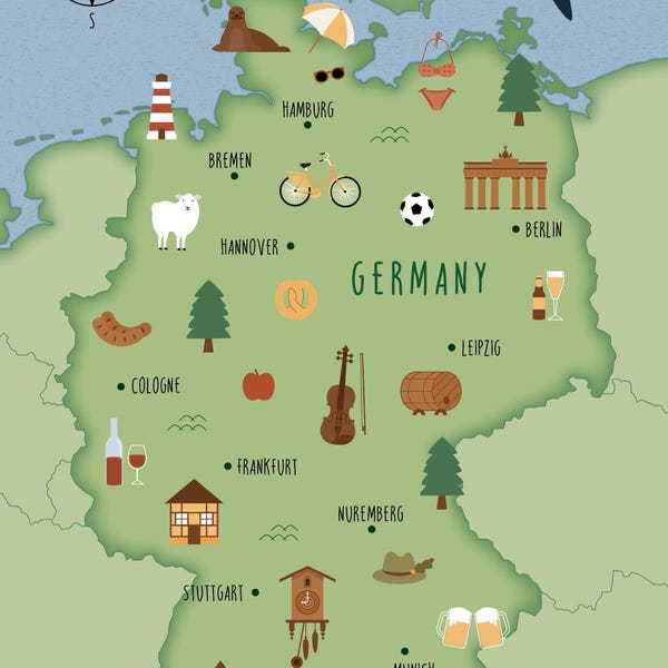 Illustrated Map of Sweden Art Print Poster Travel Map Digital Download ...