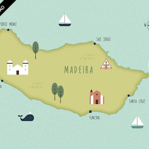 Illustrated Map of Madeira Art Print Poster Travel Map Digital Download ...