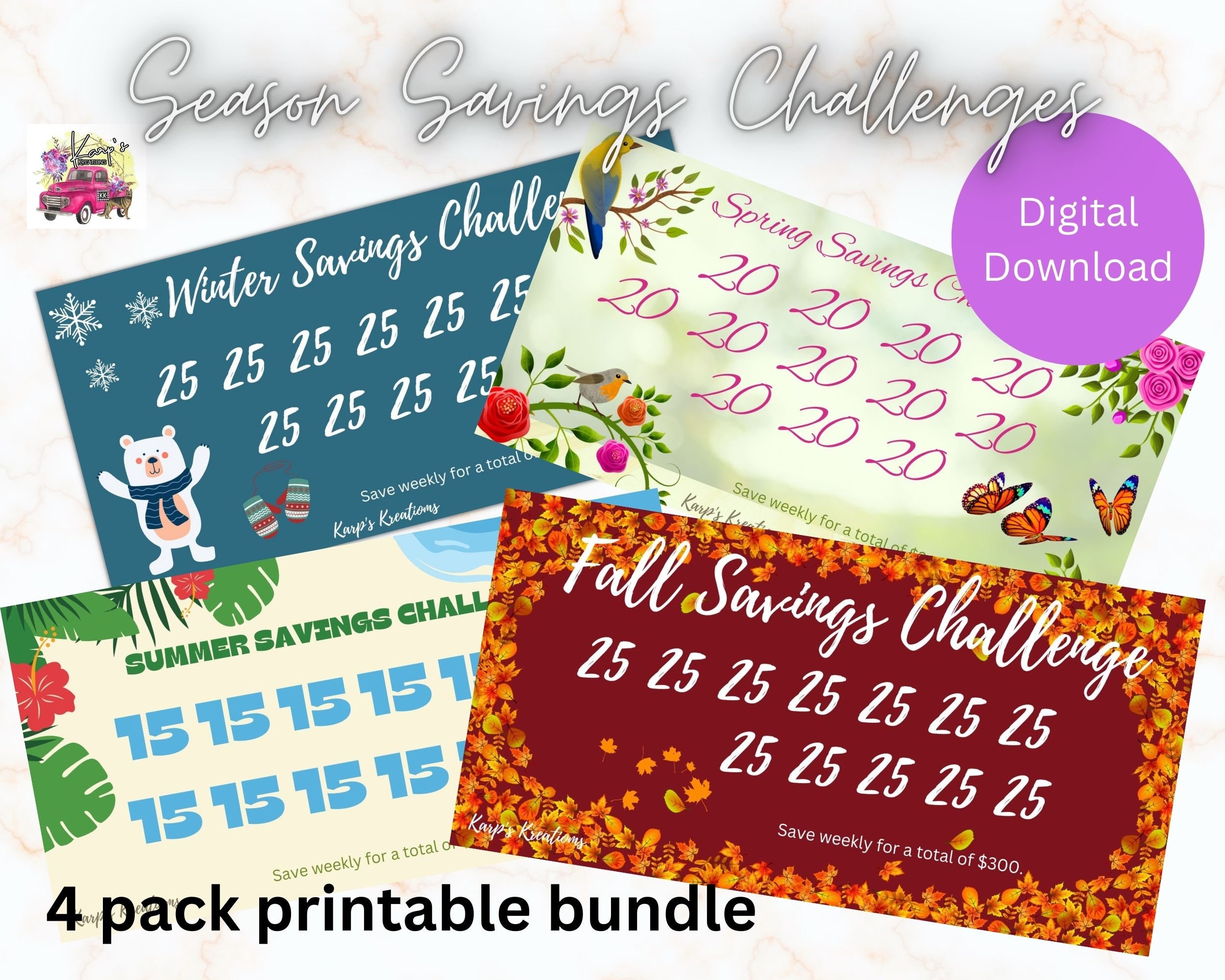 Season Savings Challenge Printable, Season Savings Challenge Bundle, A6 ...
