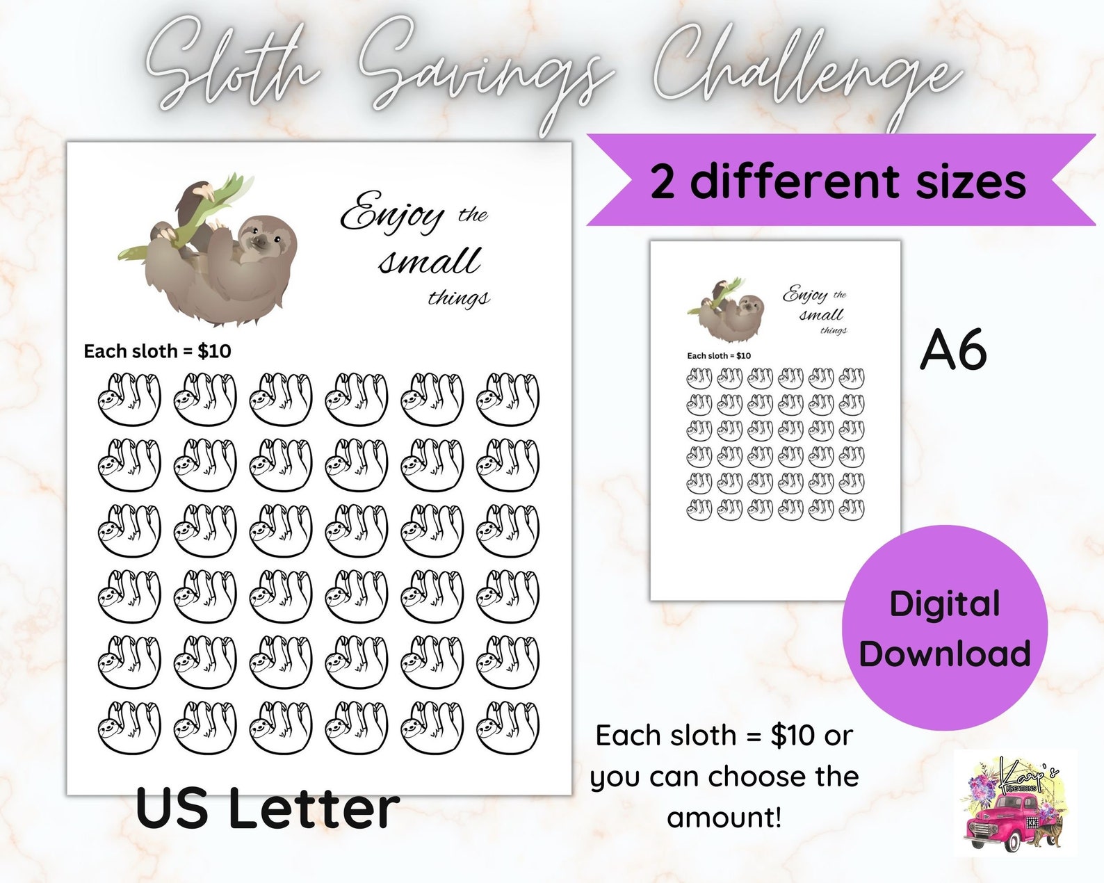 Sloth Savings Challenge A6 Savings A5 Savings US Letter - Etsy