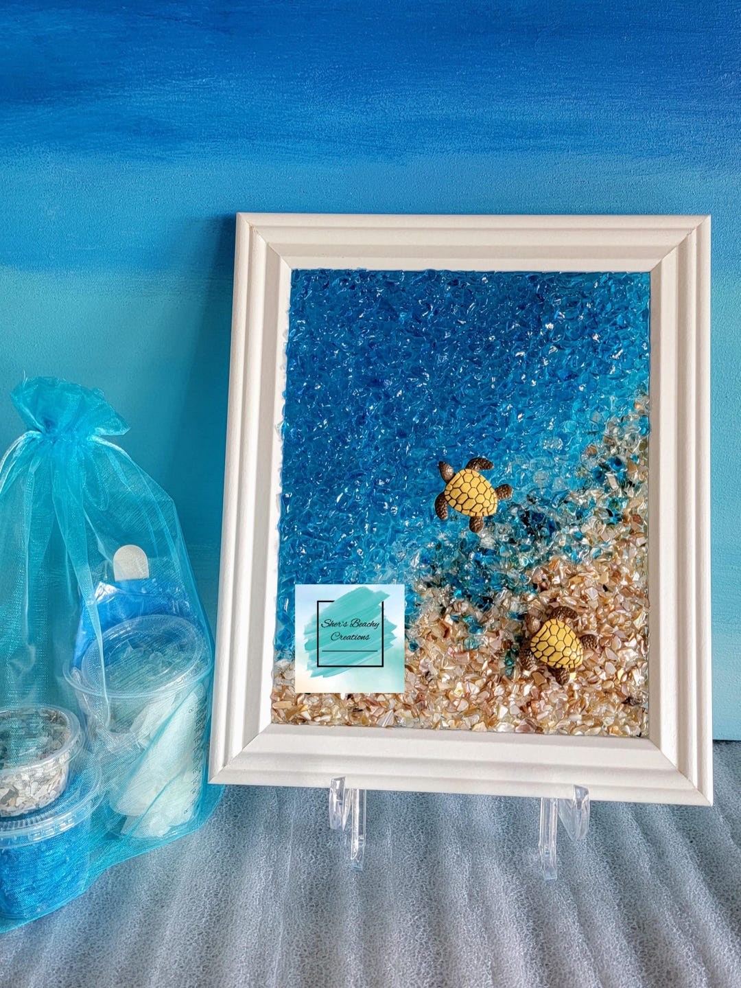 DIY Craft Kit, Beach Art Kit: Turtle, Shells, Sea Glass - Crafting Gift ...