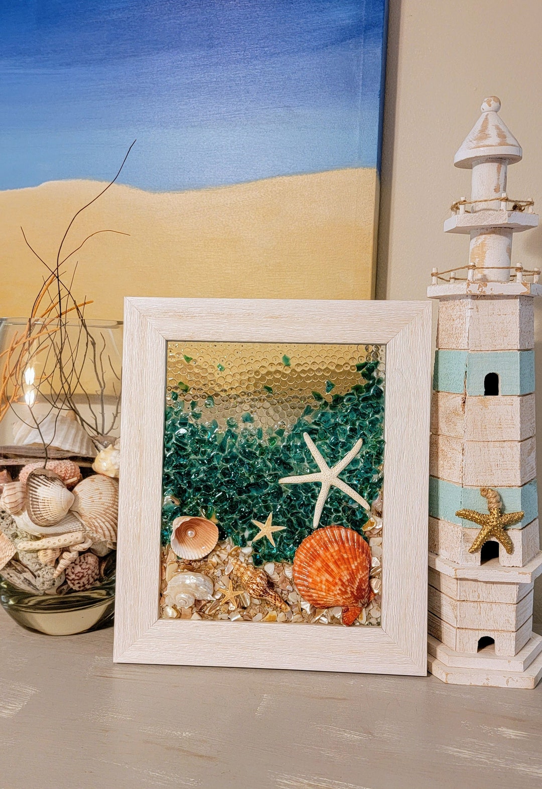 Beach Resin Art, Epoxy, Shell Art, Beach Decor, Wall Decor, Glass Wall ...