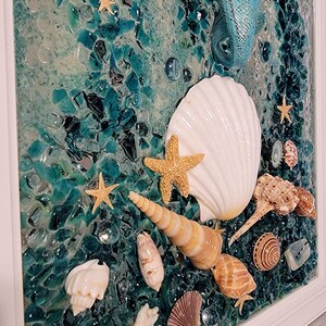 Mermaid Shell Art, Resin, Beach Decor, Coastal, Nautical, Glass Art ...