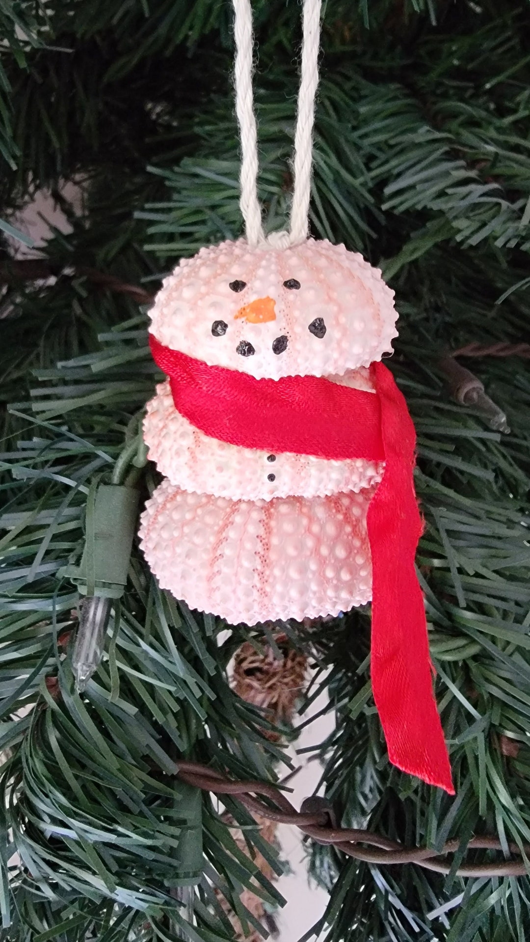 Natural Sea Urchin Snowman Ornament, Christmas, Beach Decor, Coastal ...