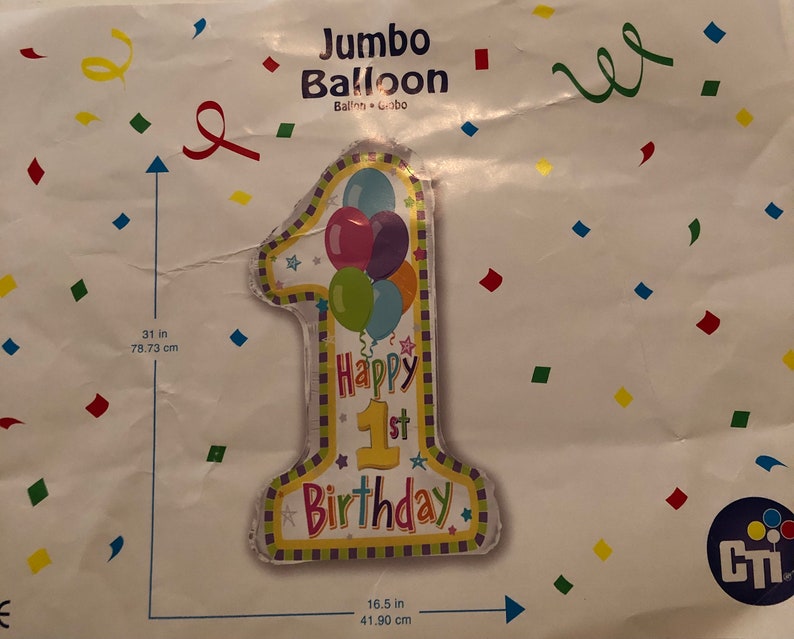 Number One Balloon 31" Tall X 16.5" Wide, Happy First Birthday #1 With ...