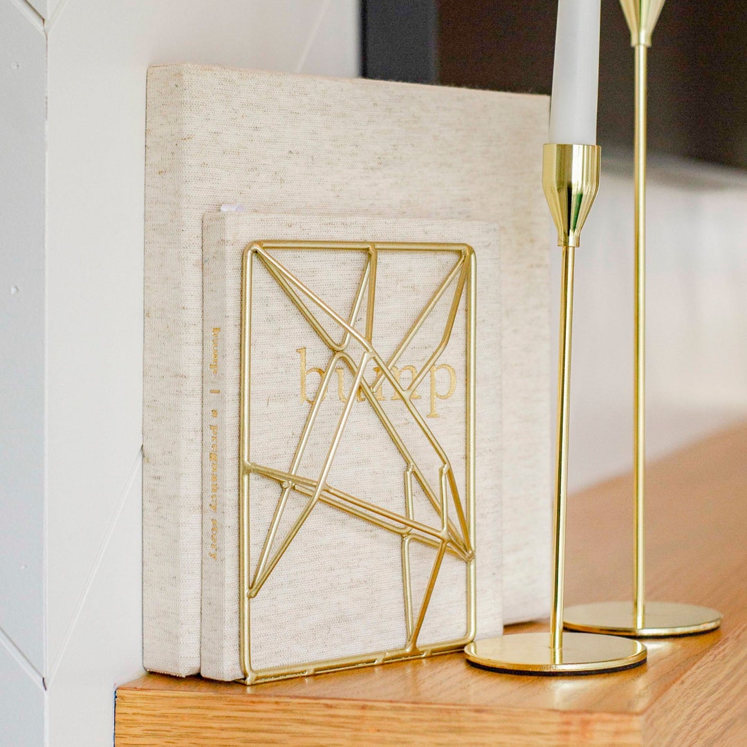 3D Bookends 2 Heavy Duty Gold Modern Simple Minimalist Bookends Retro ...