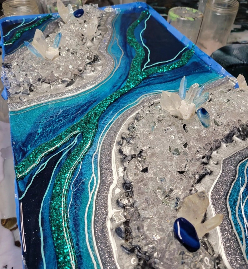 Shades of Teal Geode Wall Art/ Geode Painting/ Crystal Art - Etsy