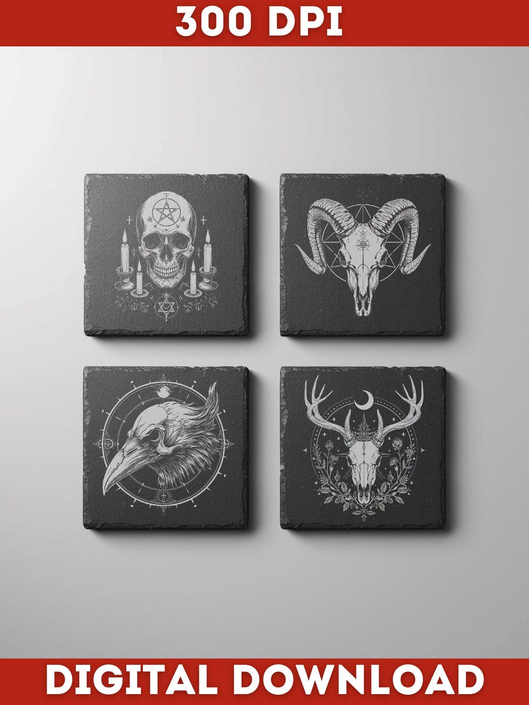 Occult Skull & Animal Engraving PNG Bundle | Gothic Laser Engraving ...