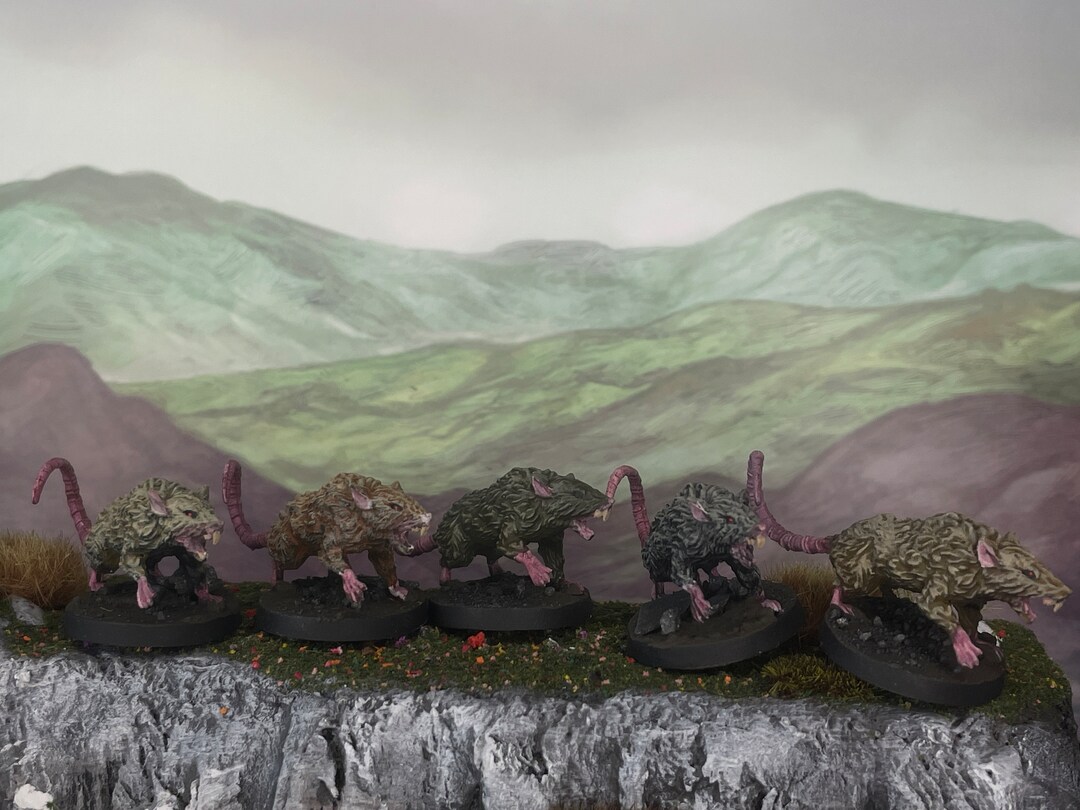 5x Giant Rats, Sewers Monsters, Swarm Monster - Painted Miniature - D&D ...