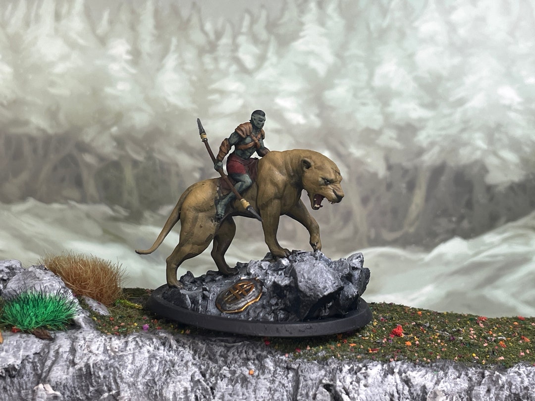 Orc on Lioness Mount, Mounted Orc, Saber Tooth Tiger Painted Miniature ...