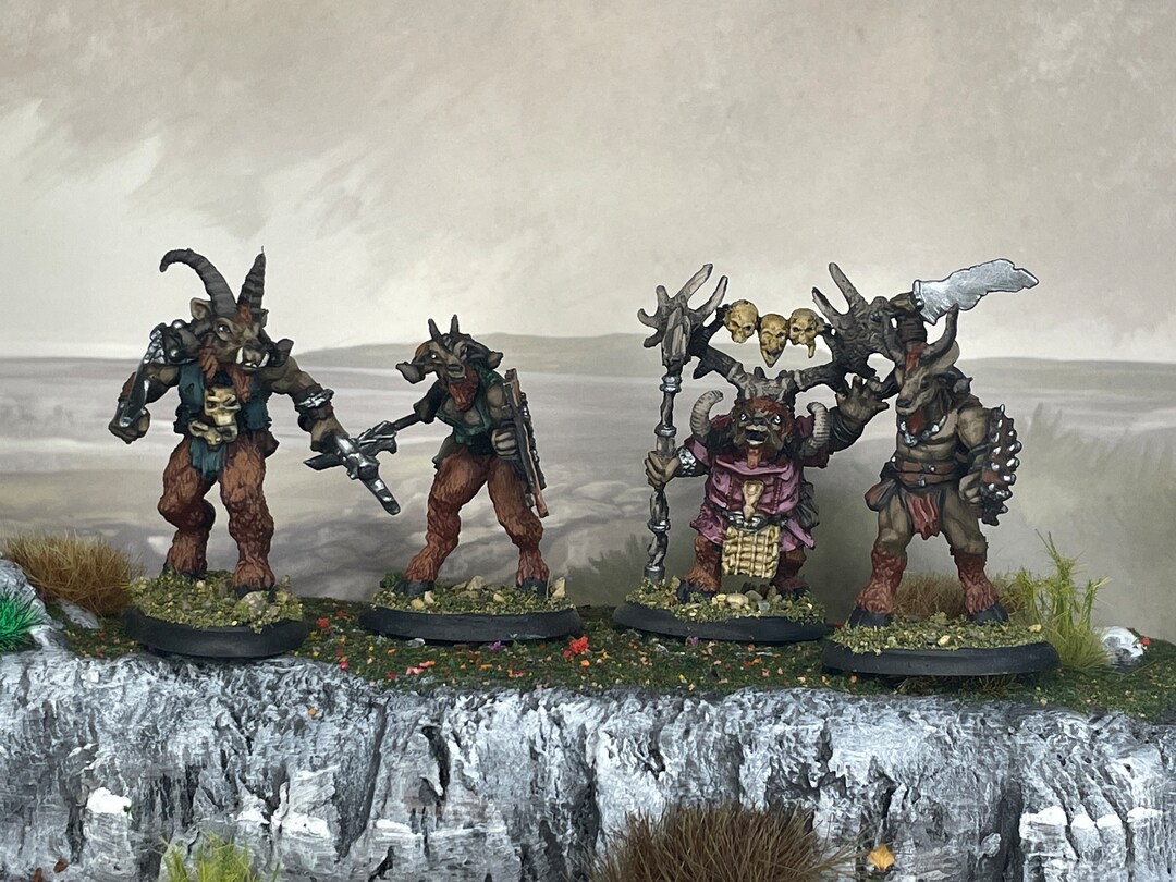 4x Beastmen, Bulezau, Demons, Goatmen - Painted Miniature - D&D ...